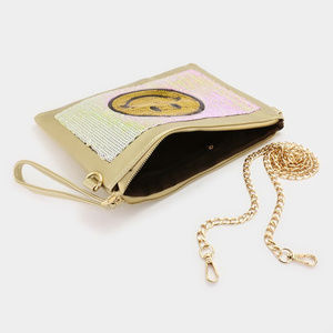 Bags | Sequin Smiley Face Emoji Clutch Pouch Bag | Poshmark
